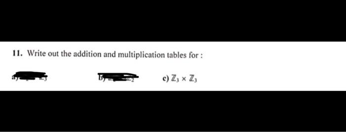 Solved 11. Write out the addition and multiplication tables | Chegg.com