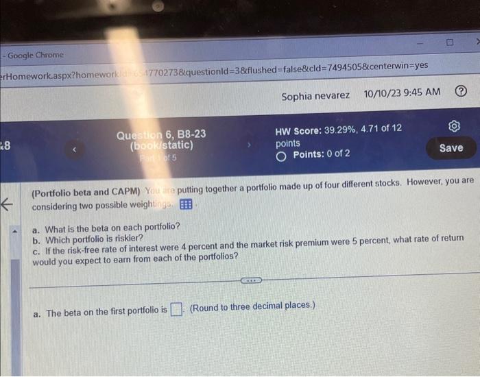 Solved (Portfolio beta and CAPM) You a putting together a | Chegg.com