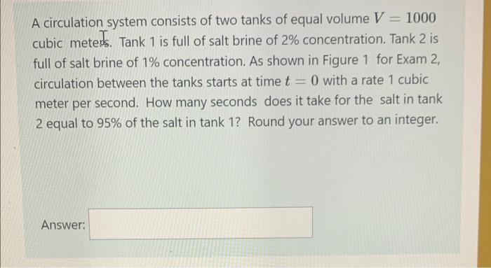 Solved A circulation system consists of two tanks of equal | Chegg.com
