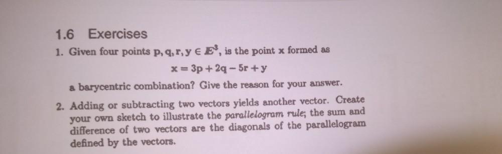 1.6 Exercises 1. Given four points p, q, r, y € E, is | Chegg.com