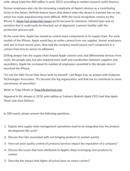 Solved Tim Cook Stumbles at His Specialty. Shipping Apple | Chegg.com