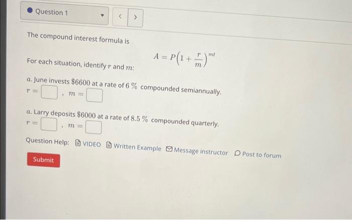 Solved The compound interest formula is For each situation, | Chegg.com