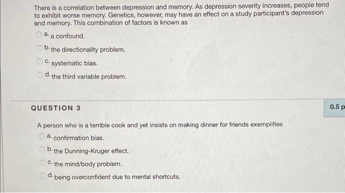 Solved There is a correlation between depression and memory. | Chegg.com