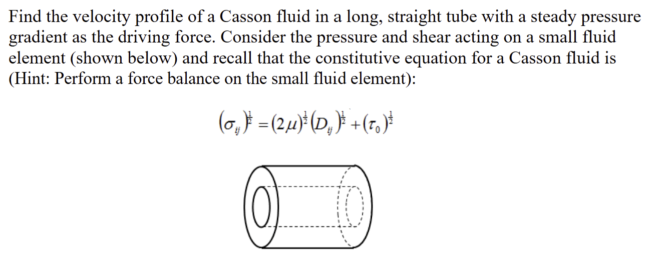 Solved Find the velocity profile of ﻿a Casson fluid in ﻿a | Chegg.com