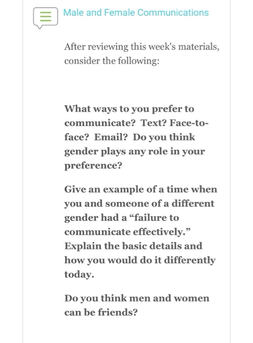 Solved Male and Female Communications After reviewing this | Chegg.com