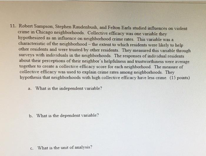 Solved 11. Robert Sampson, Stephen Raudenbush, and Felton | Chegg.com