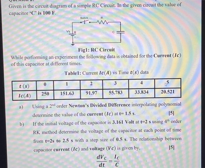 Solved Given is the circuit diagram of a simple RC Circuit. | Chegg.com