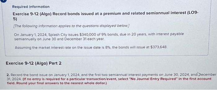 Required information Exercise 9-12 (Algo) Record | Chegg.com