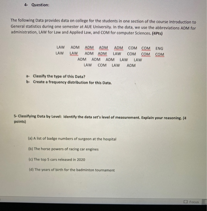 Solved 1 Classifying Data By Type Determine Whether The 