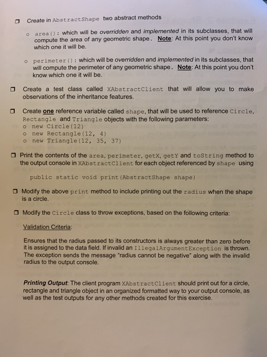 Solved Exercise 2: Shape Classes Purpose: To create class | Chegg.com