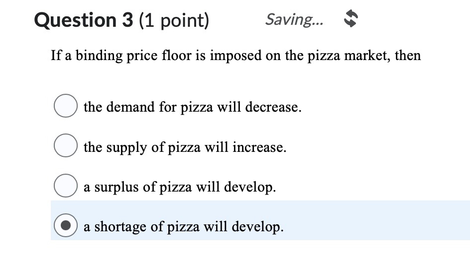 Solved Question 3 (1 ﻿point)Saving...If a binding price | Chegg.com