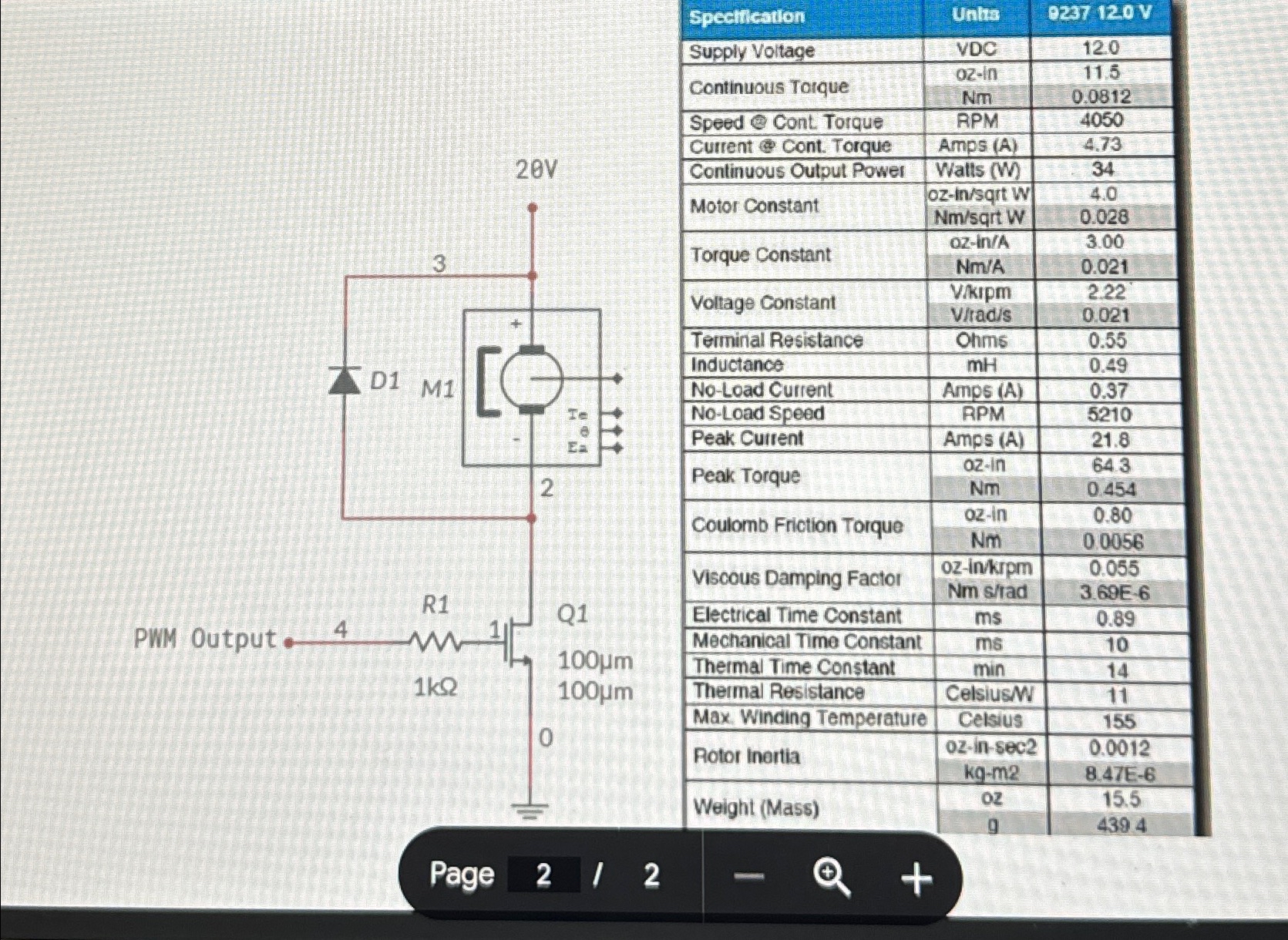 Solved Using the circuit shown and motor specs in the | Chegg.com
