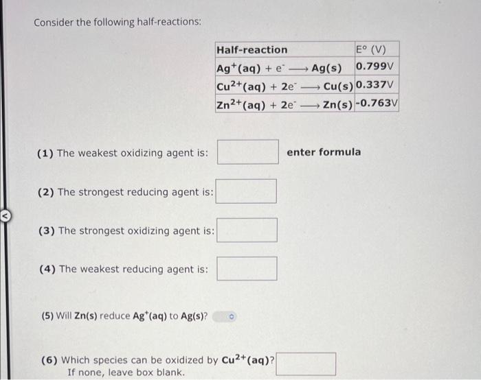 Solved Consider the following half-reactions: (1) The | Chegg.com