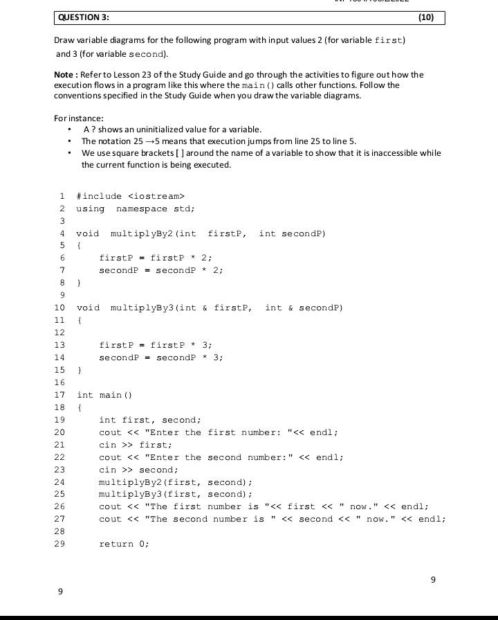Solved Draw variable diagrams for the following program with | Chegg.com