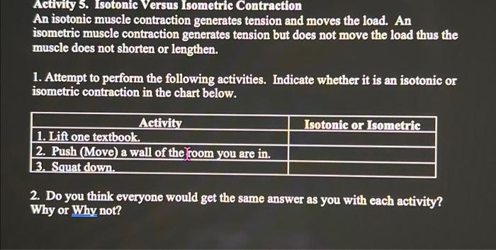 Solved Activity 5. Isotonic Versus Isometric Contraction An | Chegg.com