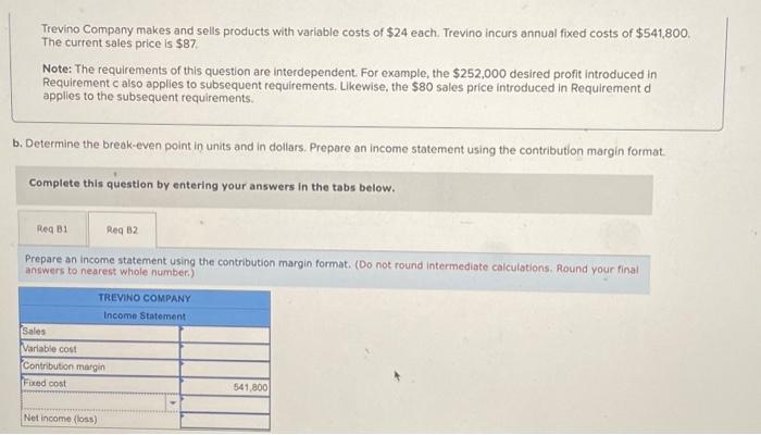 Solved Trevino Company makes and sells products with | Chegg.com