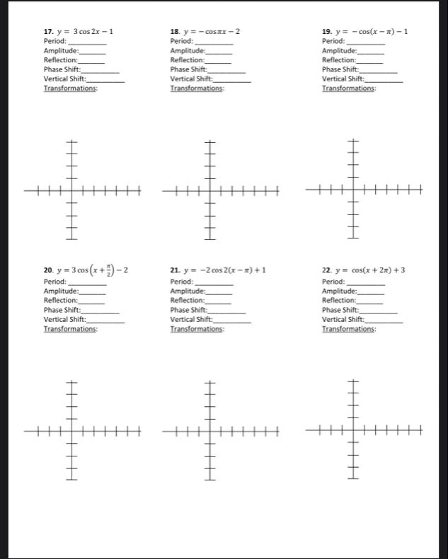y=3cos2x-1Period:AmplitudeReflection:Phase | Chegg.com
