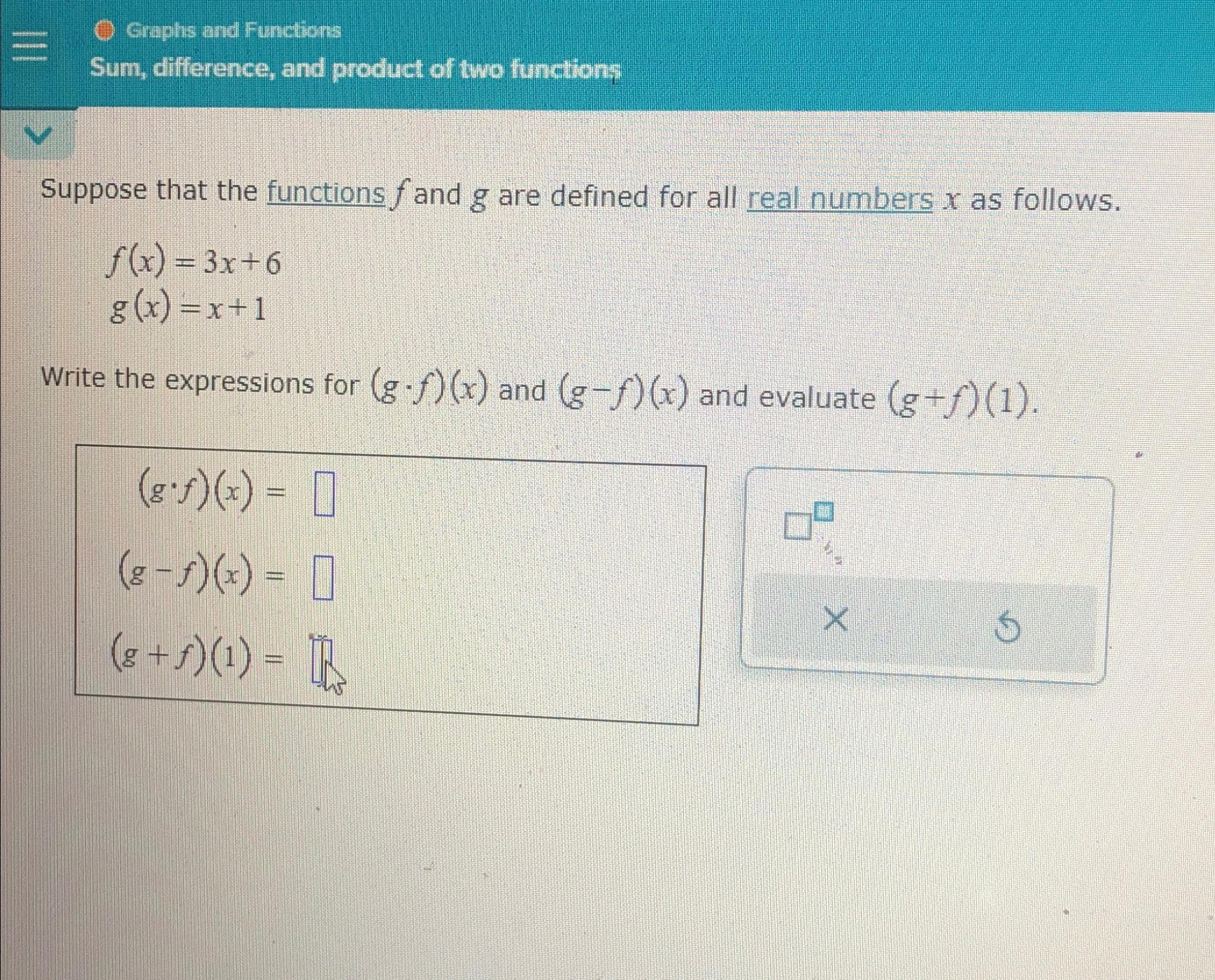 Solved Graphs and FunctionsSum, difference, and product of | Chegg.com