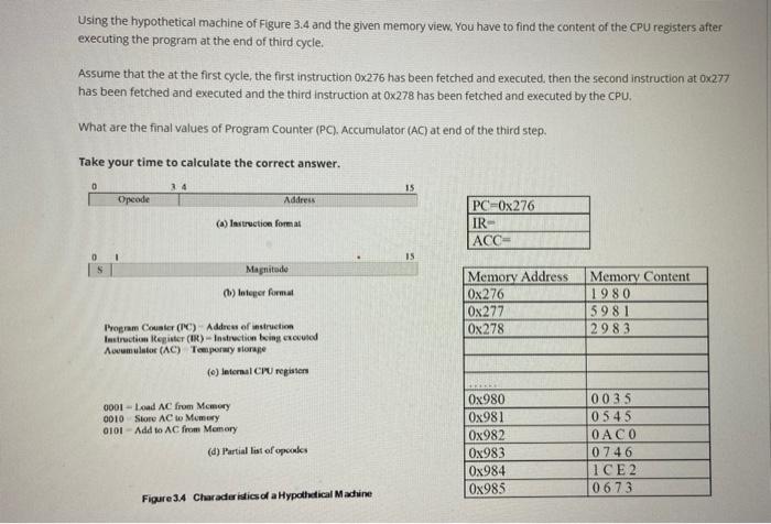 Solved Using the hypothetical machine of Figure 3.4 and the | Chegg.com
