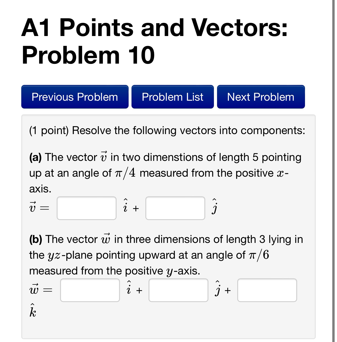 Solved A1 ﻿Points and Vectors: Problem 10(1 ﻿point) ﻿Resolve | Chegg.com