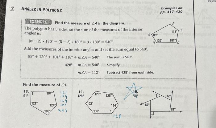 Solved ANGLES IN POLYGONS Examples on Pp. 417−420 EXACPLE. | Chegg.com
