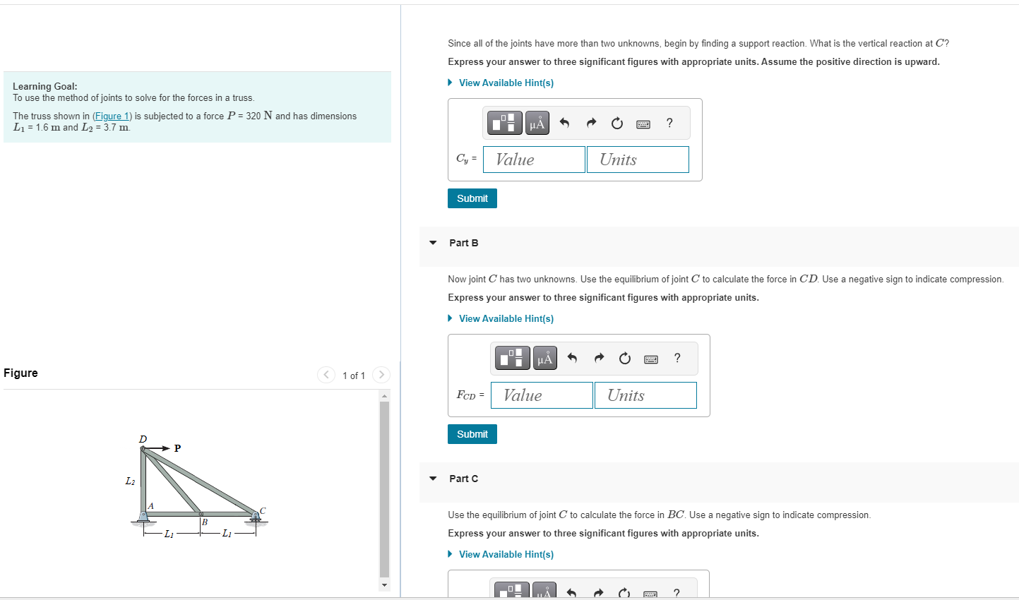 Solved Learning Goal:To use the method of joints to solve | Chegg.com