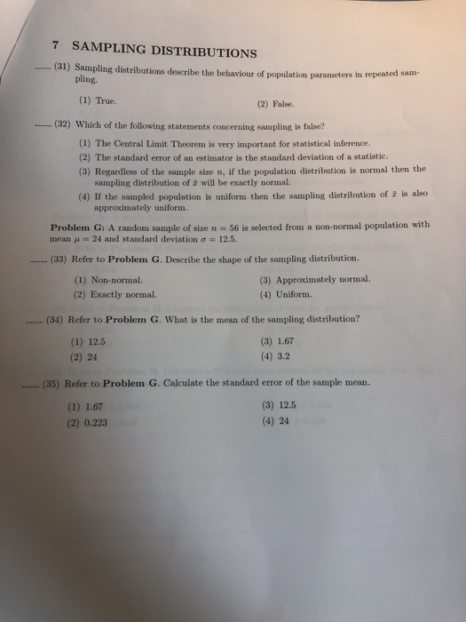 Solved 7 SAMPLING DISTRIBUTIONS (31) Sampling distributions | Chegg.com