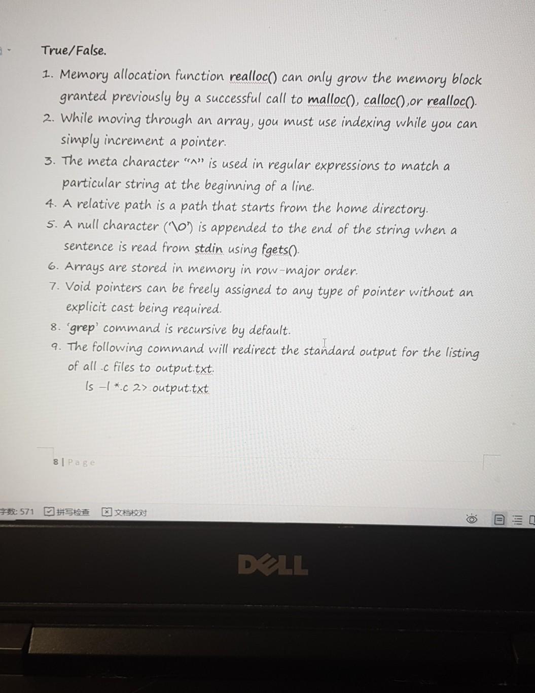 Solved Truefalse 1 Memory Allocation Function Realloc 9452