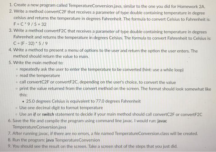 Solved 1. Create a new program called Temperature | Chegg.com