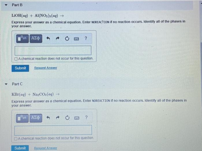 Solved Part A Complete and balance each of the following | Chegg.com