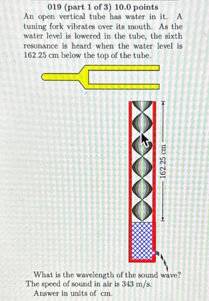 Solved 019 (part 1 ﻿of 3 ) 10.0 ﻿pointsAn open vertical tube | Chegg.com