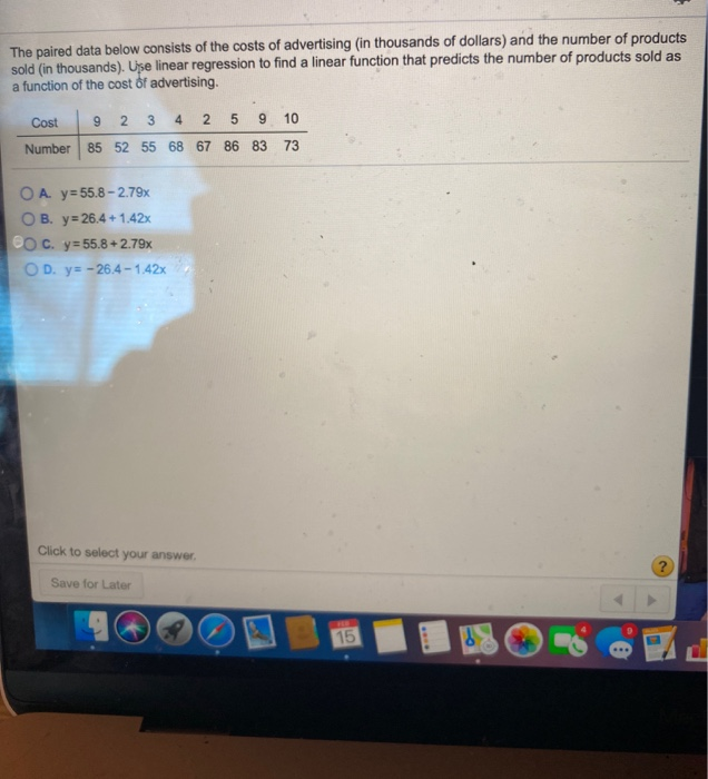 Solved The paired data below consists of the costs of | Chegg.com
