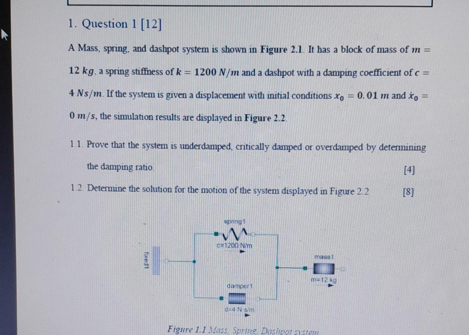 Solved A Mass, spring, and dashpot system is shown in Figure | Chegg.com