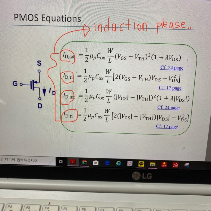 Solved PMOS Equations ineluction please, A 1 W Id,sang = Mp | Chegg.com