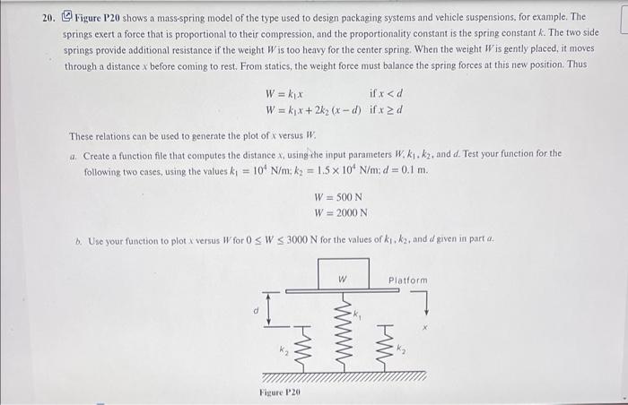 Solved Figure P20 shows a mass-spring model of the type used | Chegg.com