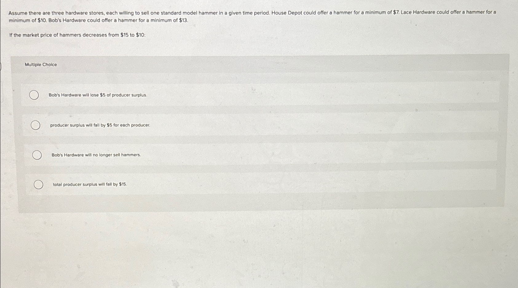Solved Assume there are three hardware stores, each willing | Chegg.com