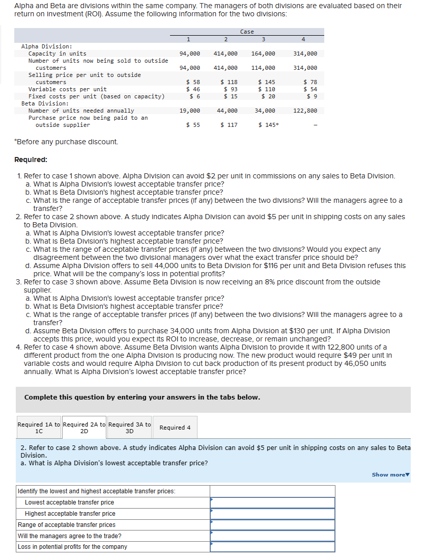 Solved Alpha and Beta are divisions within the same company. | Chegg.com