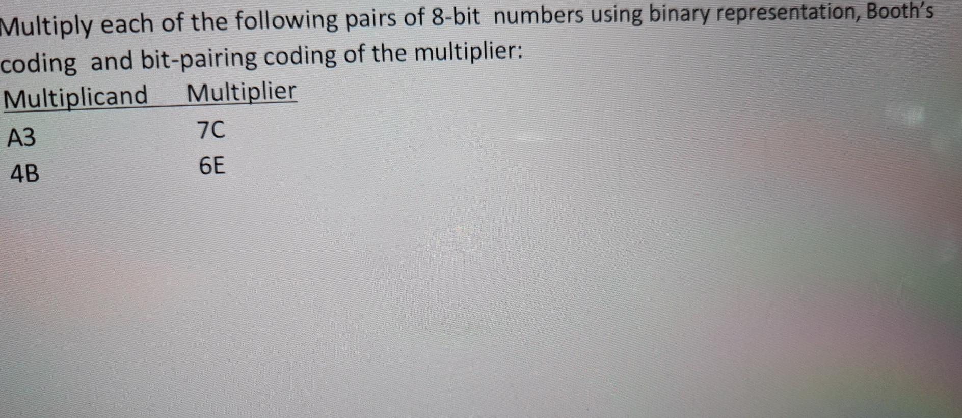 Solved Multiply each of the following pairs of 8-bit numbers | Chegg.com