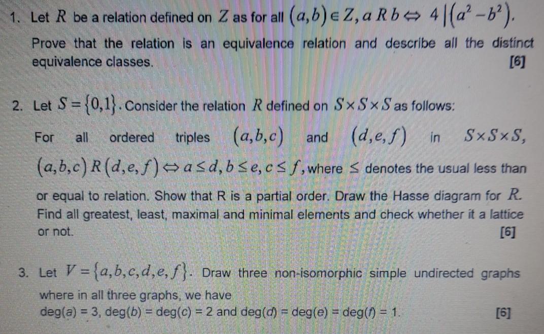 Solved 1. Let R be a relation defined on Z as for al (a,b)c | Chegg.com