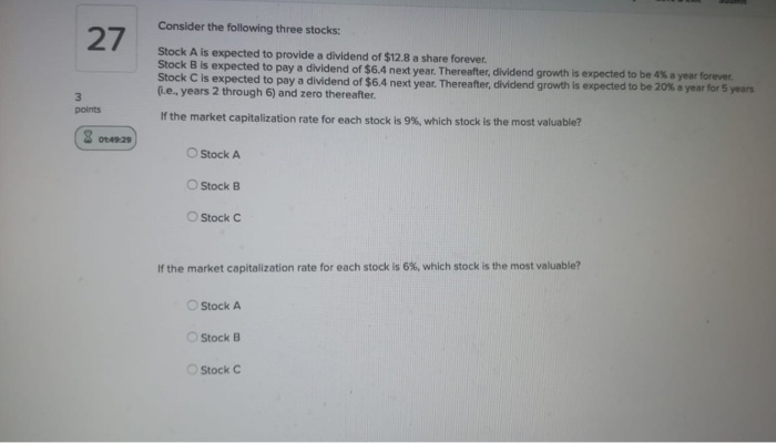 Solved 27 Consider the following three stocks: Stock A is | Chegg.com