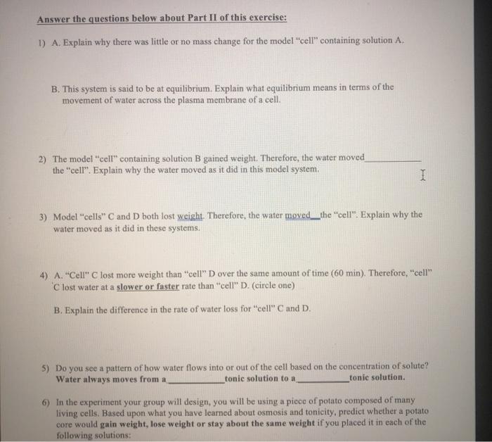 Solved PRE-LAB ASSIGNMENT #1: OSMOSIS AND TONICITY PRACTICE | Chegg.com