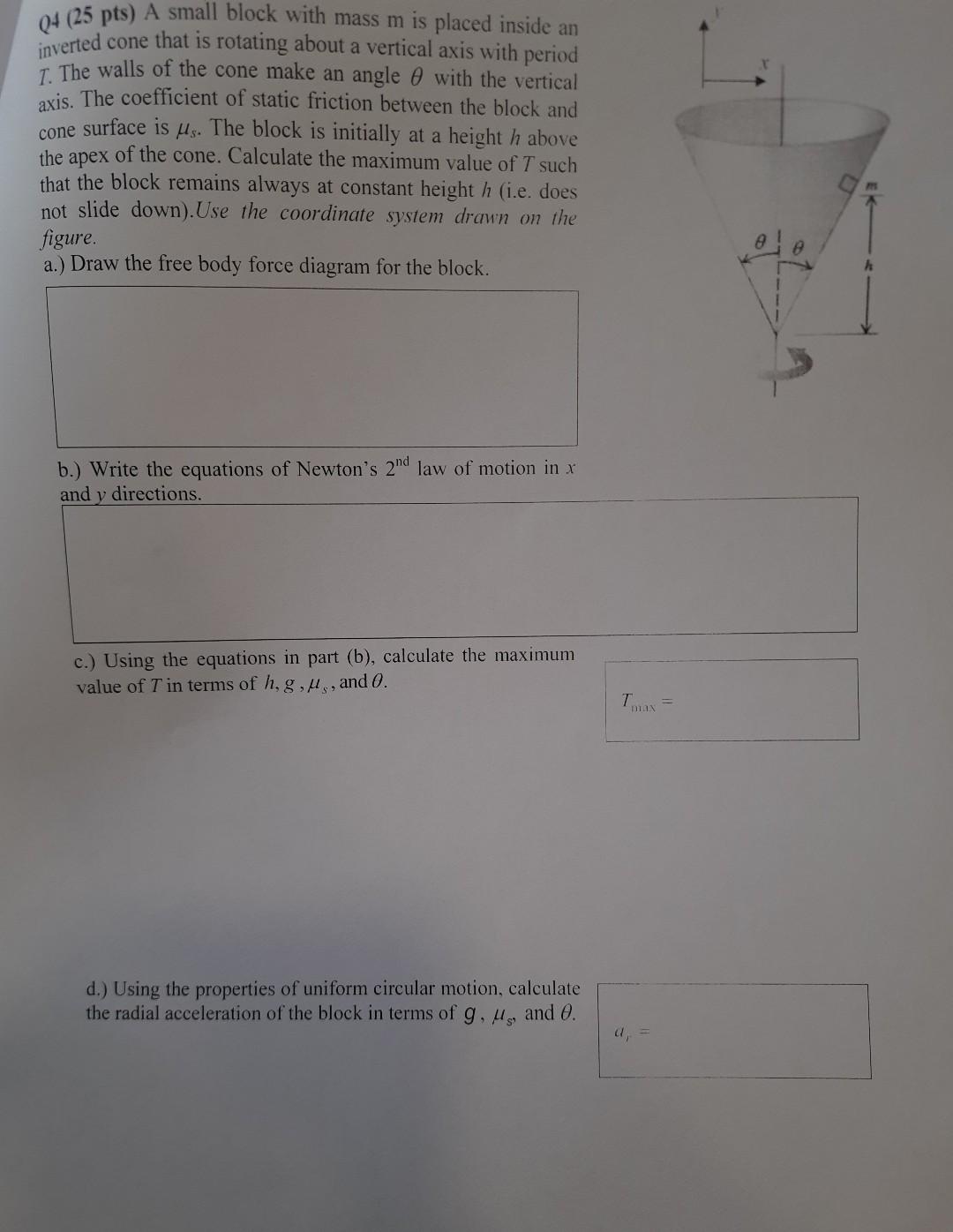 Solved Qt (25pts)A small block with mass m is placed inside | Chegg.com