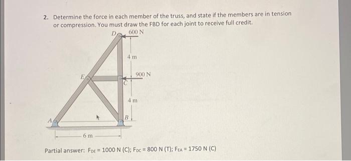 [solved] 2 Determine The Force In Each Member Of The Trus