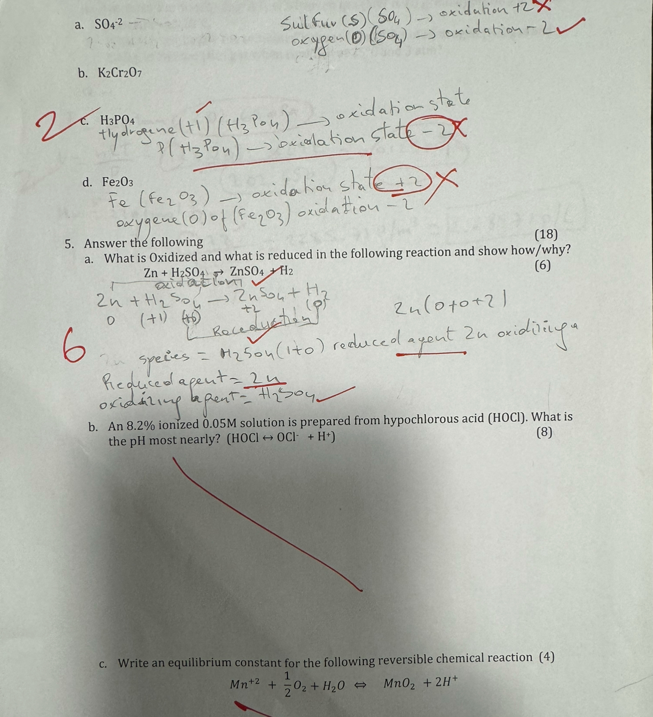 Solved a. SO4-2Sulfur ( ﻿$ oxidation +2x ﻿oxygen (0) (SO4)→ | Chegg.com