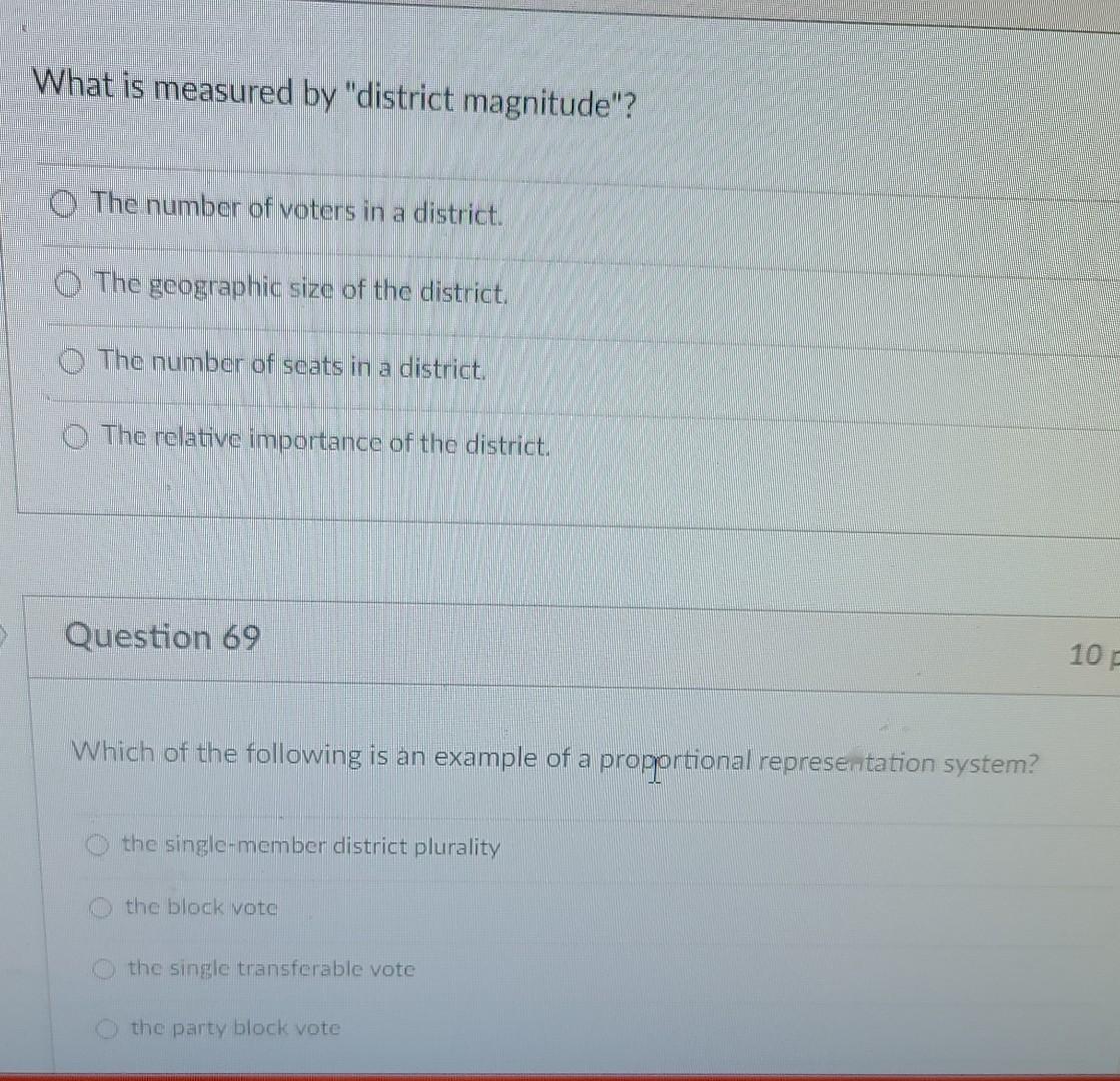 Solved What is measured by "district magnitude"? The number | Chegg.com