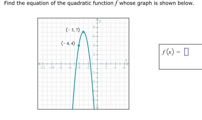 Solved Find the equation of the quadratic function f whose | Chegg.com
