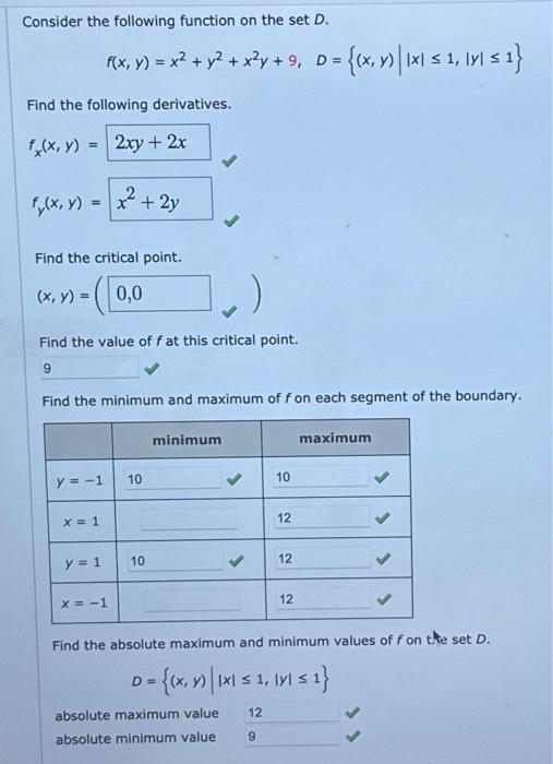 Solved Consider the following function on the set D. | Chegg.com