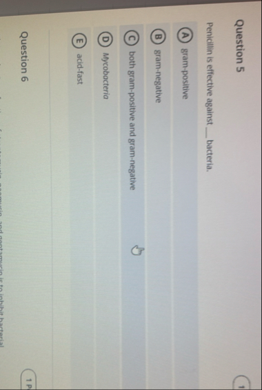 Solved Question 5Penicillin is effective against q, | Chegg.com
