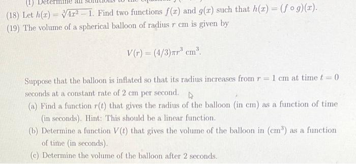 Solved 18) Let h(x)=34x2−1. Find two functions f(x) and g(x) | Chegg.com