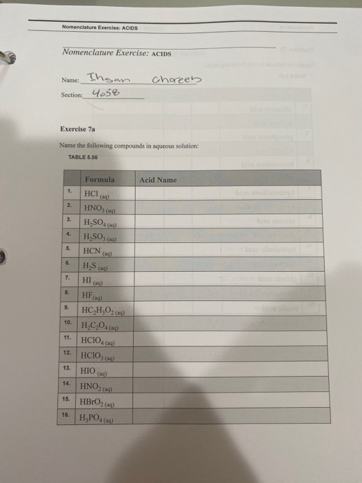 Solved Nomenclature Exercise ACIOS Nomenclature Exercise: | Chegg.com